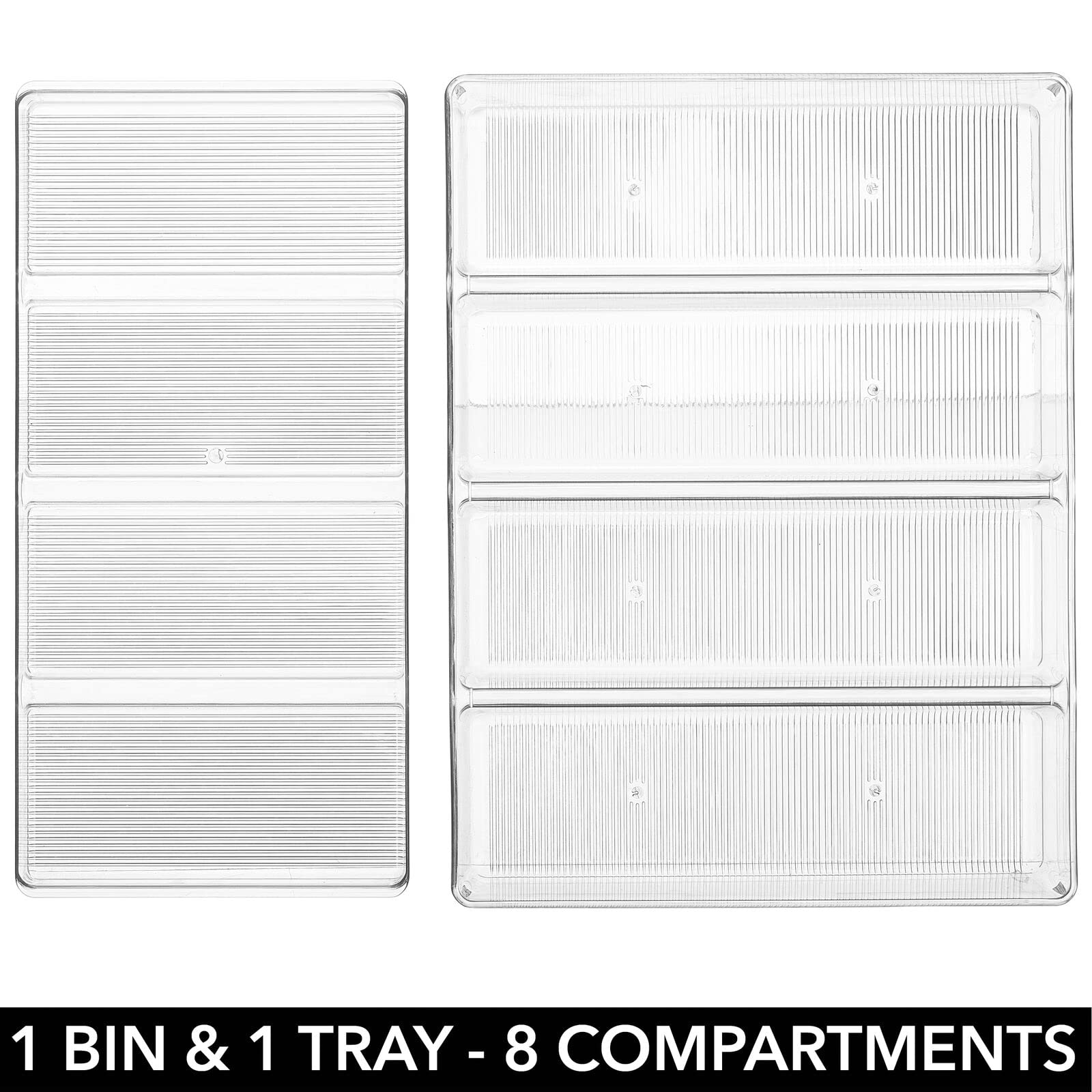 mDesign Plastic Kitchen Drawer Organizer Tray Set - Horizontal Storage Bin for Organizing Cutlery, Flatware, Silverware, Utensil, and Appliances - Ligne Collection - Clear