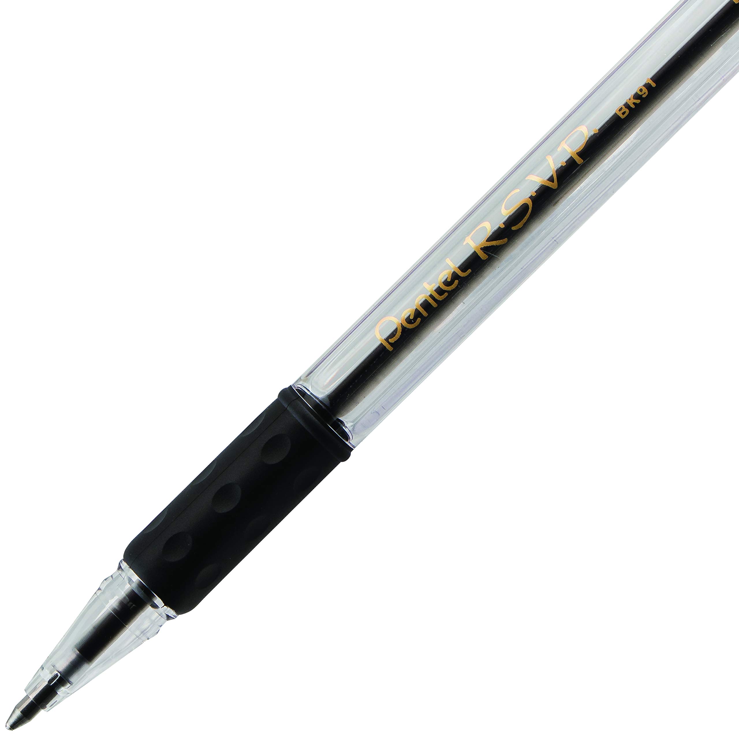 Pentel RSVP Ballpoint Pen, 1.0 mm, Black Ink, 12 Pack (BK91-A)