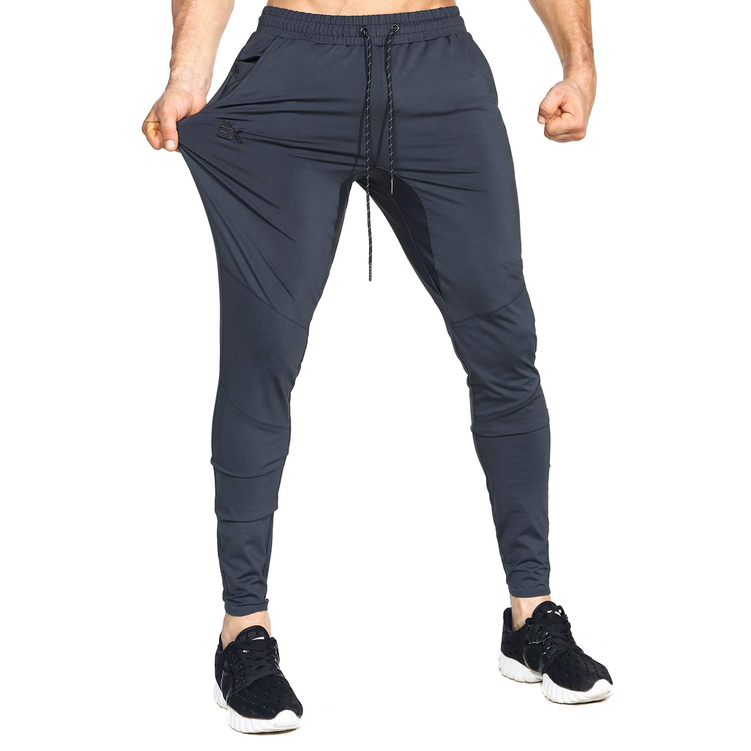 BROKIG Mens Lightweight Gym Jogger Pants,Men's Workout Sweatpants with Zip Pocket(Dark Grey,Large)