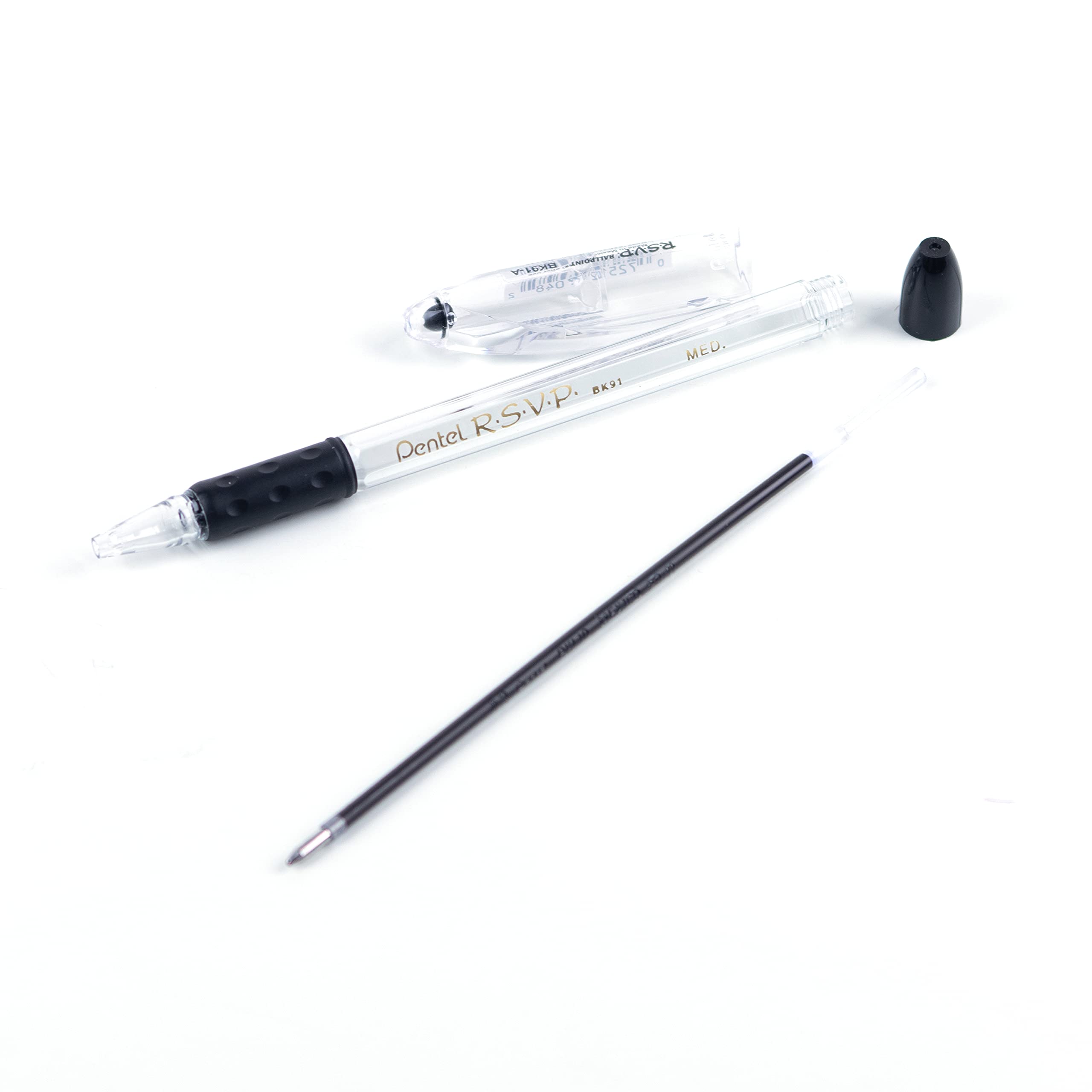 Pentel RSVP Ballpoint Pen, 1.0 mm, Black Ink, 12 Pack (BK91-A)