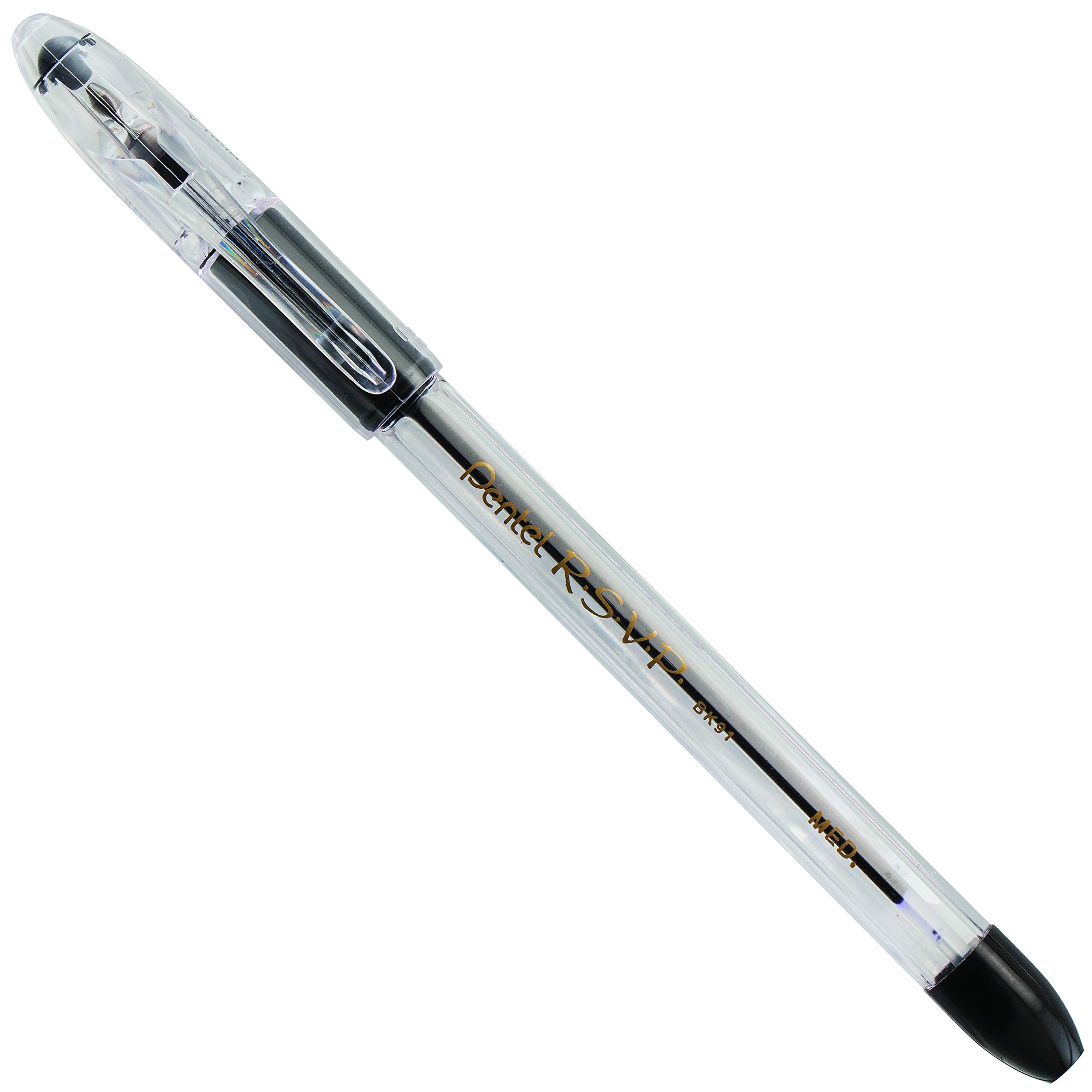 Pentel RSVP Ballpoint Pen, 1.0 mm, Black Ink, 12 Pack (BK91-A)