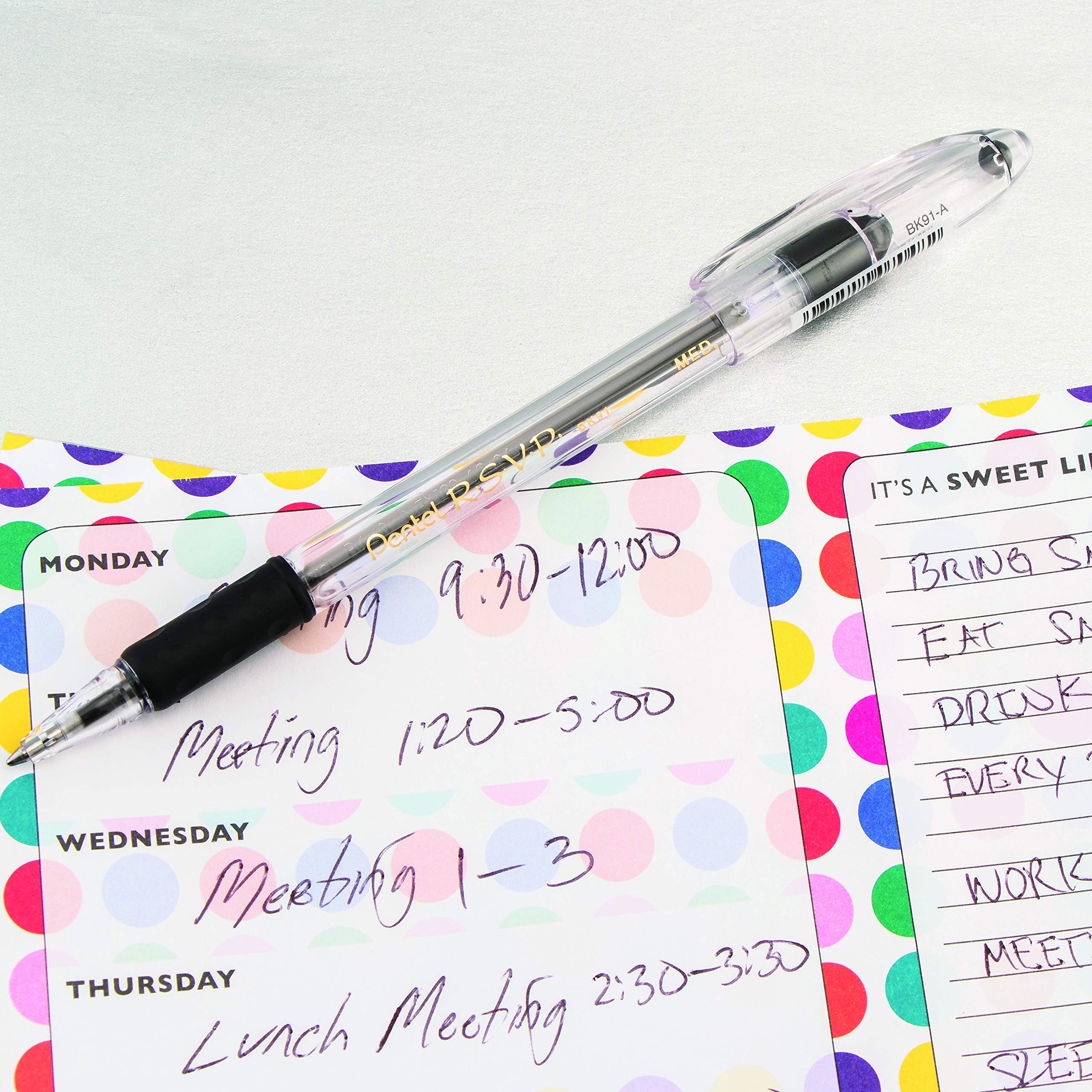 Pentel RSVP Ballpoint Pen, 1.0 mm, Black Ink, 12 Pack (BK91-A)