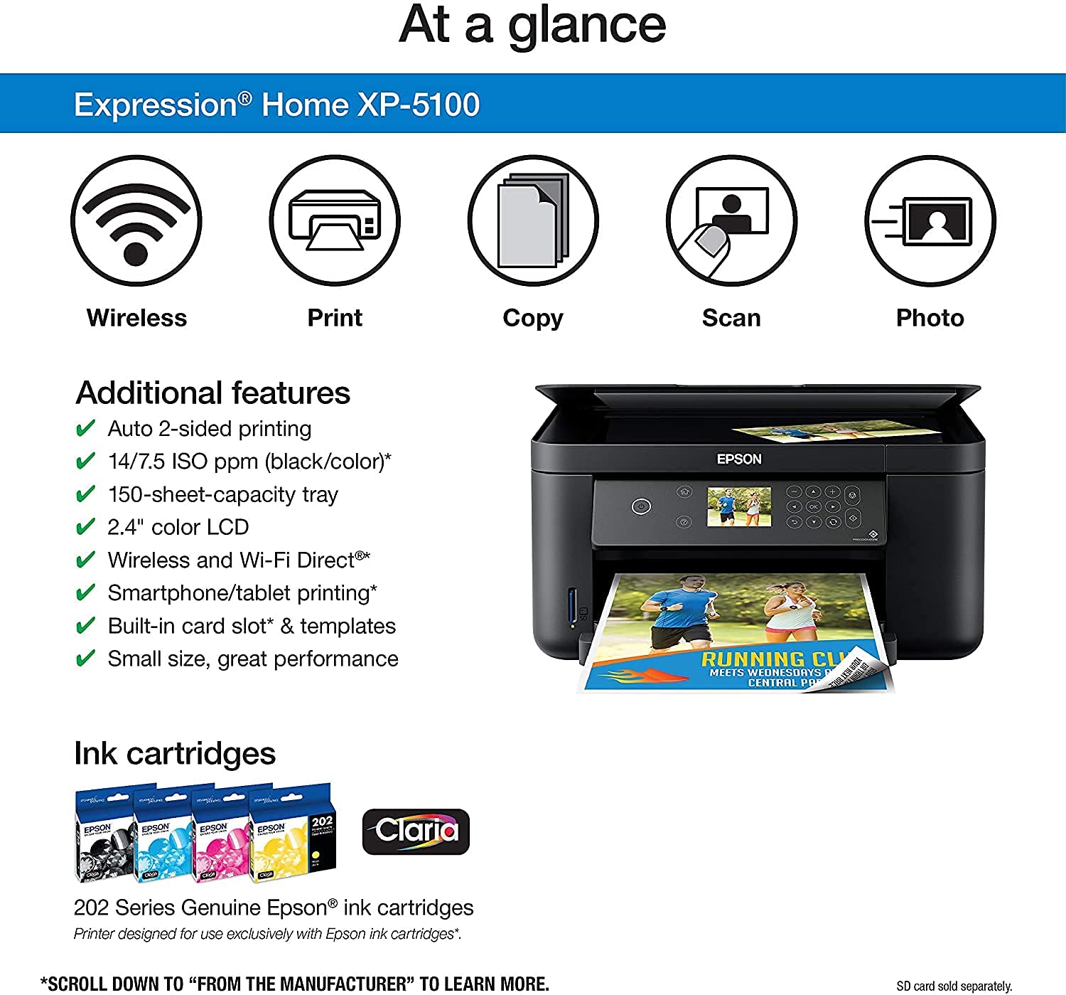 Epson Premium Expression Home XP 51 Series Small All-in-One Color Inkjet Printer I Print Copy Scan I Wireless Connections I Mobile Printing I Auto 2-Sided Printing I 2.4" LCD I 14 ISO PPM (Renewed)