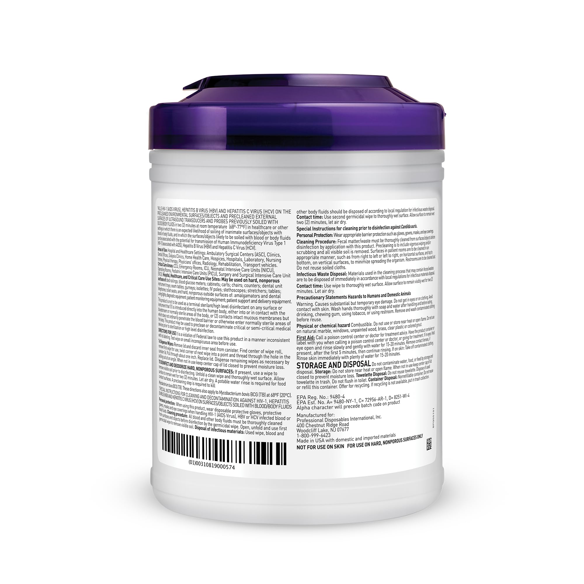 PDI-Q55172 Professional Disposables Surface Disinfectant Super Sani-Cloth Wipes, 160 Count - Purple