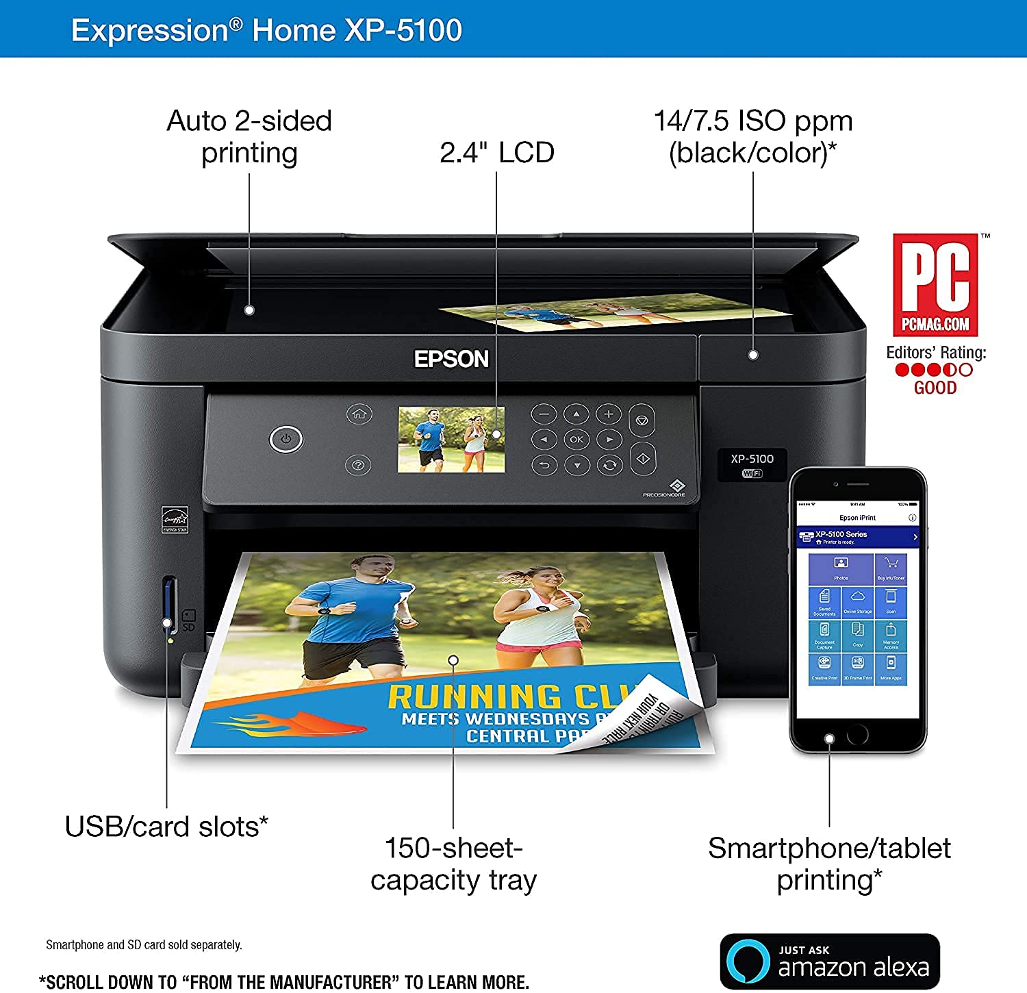 Epson Premium Expression Home XP 51 Series Small All-in-One Color Inkjet Printer I Print Copy Scan I Wireless Connections I Mobile Printing I Auto 2-Sided Printing I 2.4" LCD I 14 ISO PPM (Renewed)