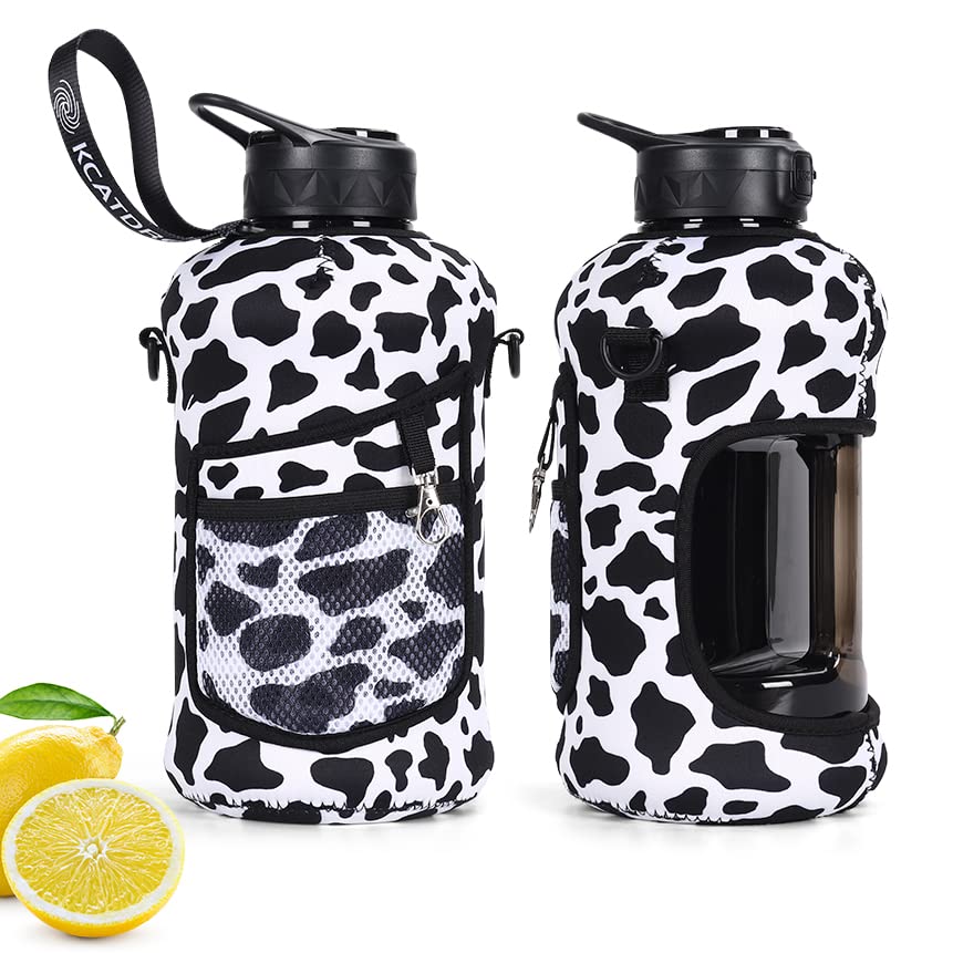 KCATDREY Half Gallon Water Bottle with Straw and Sleeve 74oz /2.2L Leakproof Big Reusable Water Jug with Handle, Suitable for Workout Gym Sports Outdoor