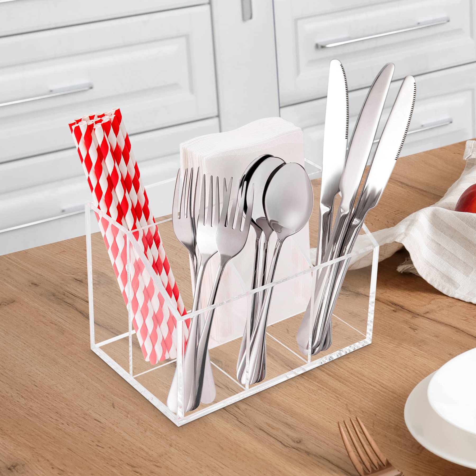 Utensil Holder Silverware Caddy Countertop Cutlery Organizer For Napkins Flatware Spoon Fork Knife Plastic Acrylic