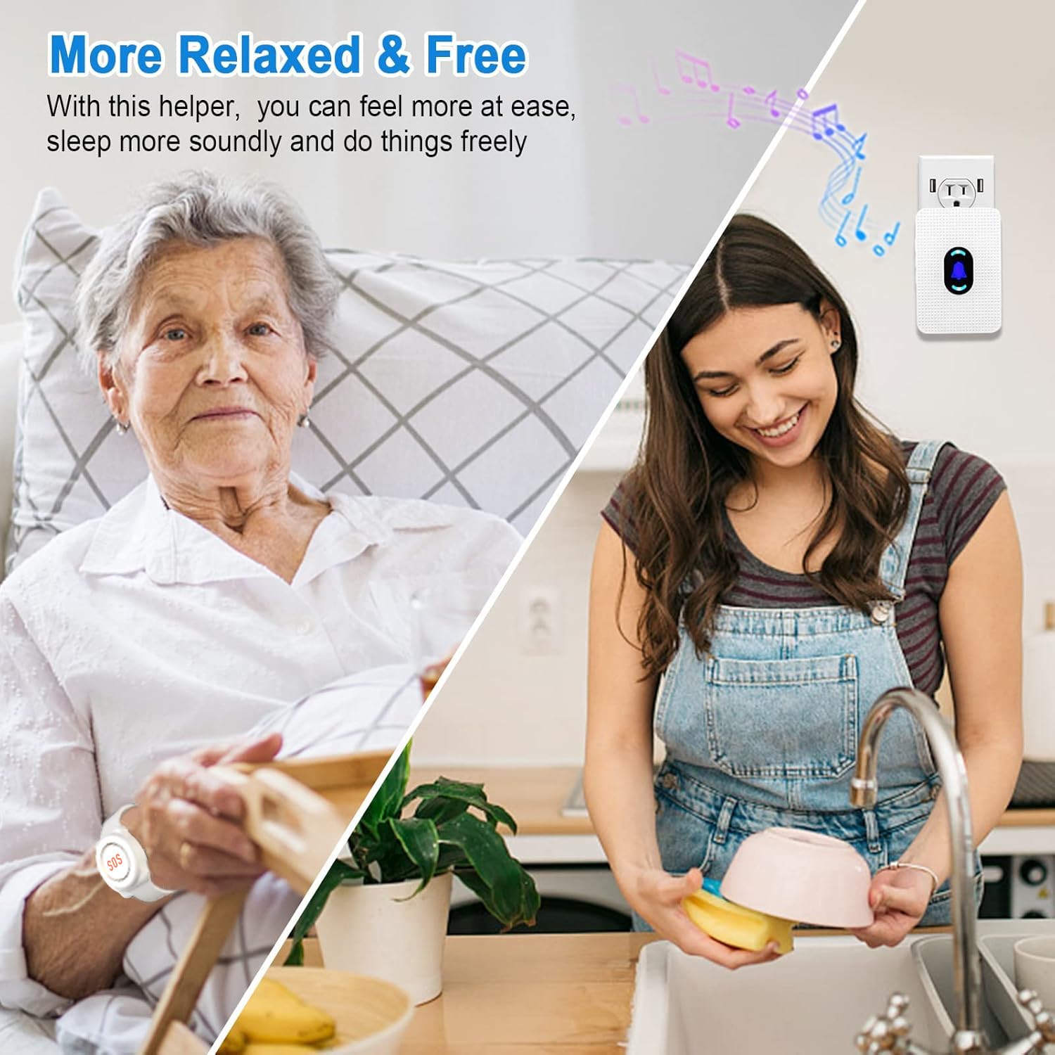 Daytech Wireless Caregiver Pager Call Button Elderly Medical Nurse Alert System for Elderly Monitoring/Seniors with 2 SOS Call Panic Buttons & 2 Watch Pagers, 500+Feet 3 Receivers