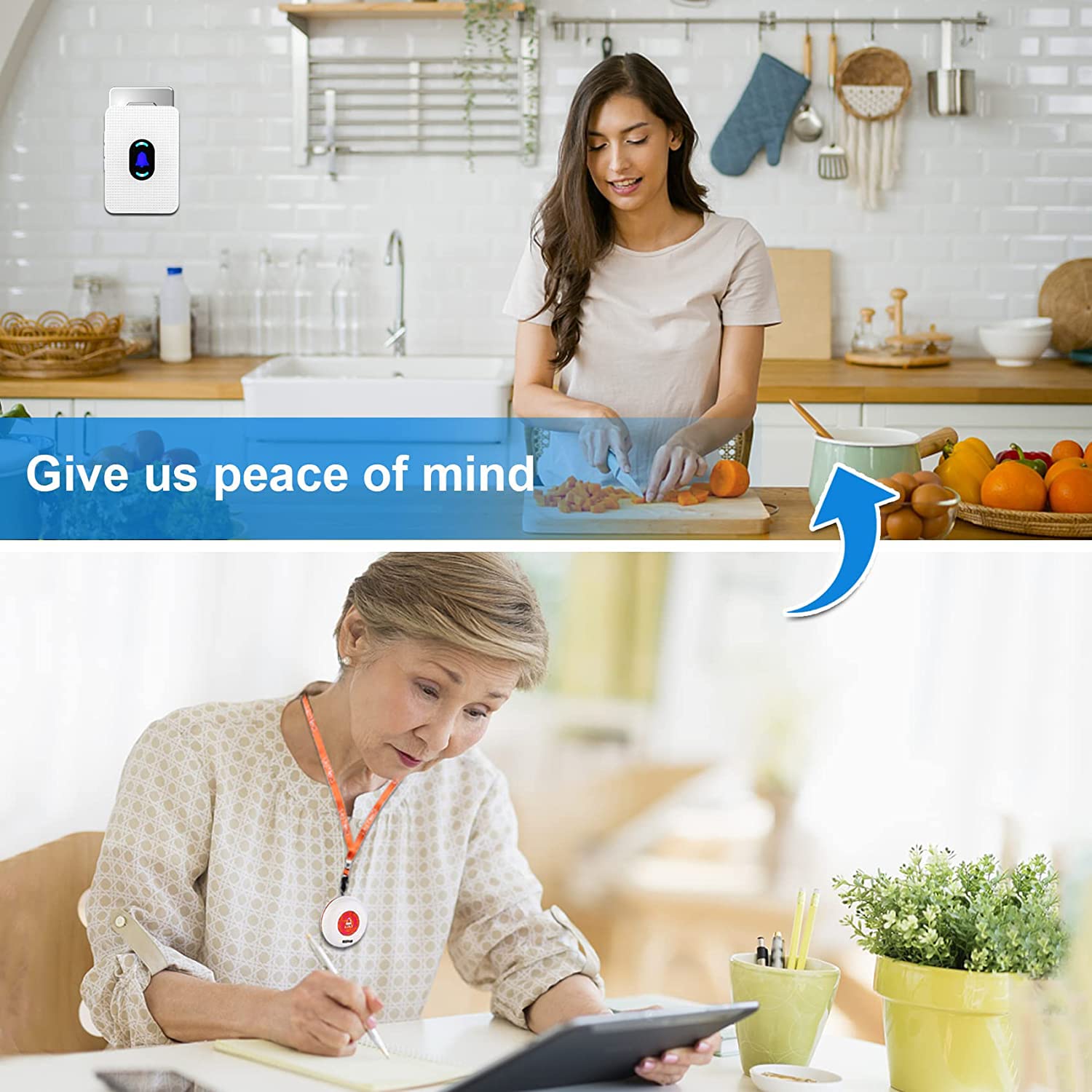 Daytech Wireless Caregiver Pager Call Button Elderly Medical Nurse Alert System for Elderly Monitoring/Seniors with 2 SOS Call Panic Buttons & 2 Watch Pagers, 500+Feet 3 Receivers