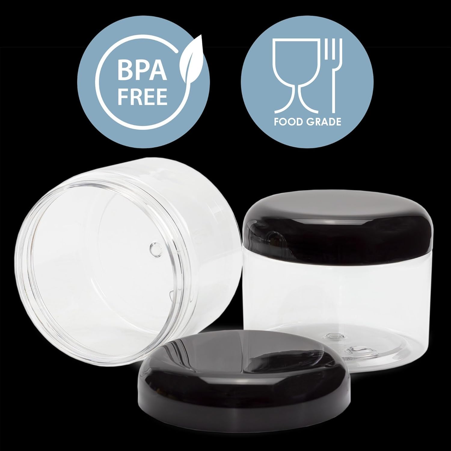 Cornucopia Brands 16oz Clear Plastic Jars w/Domed Lids (6 pack); BPA Free PET Stackable Straight Sided Canisters for Bathroom & Kitchen Storage