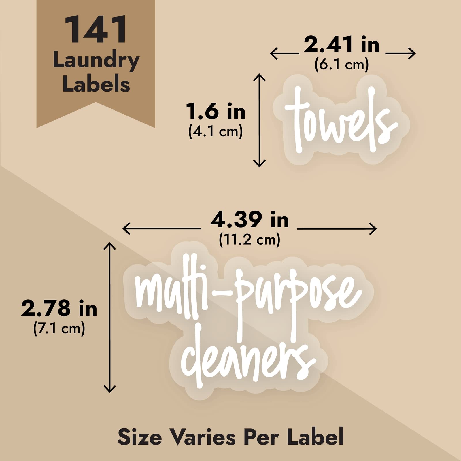Talented Kitchen 141 Laundry Room Labels for Jars and Containers, Preprinted White Script Stickers for Linen Closet, Bathroom Organization, Cleaning Supplies (Water Resistant)