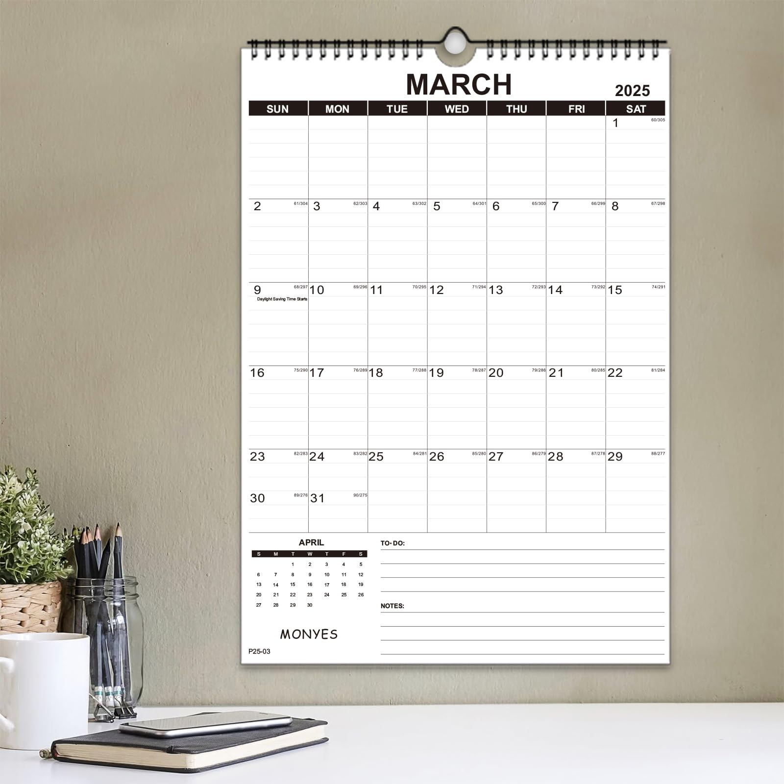 MONYES 2023-2024 Wall Calendar, 17" x 12" Academic Desk Calendar, 2 Year Wirebound Calendar