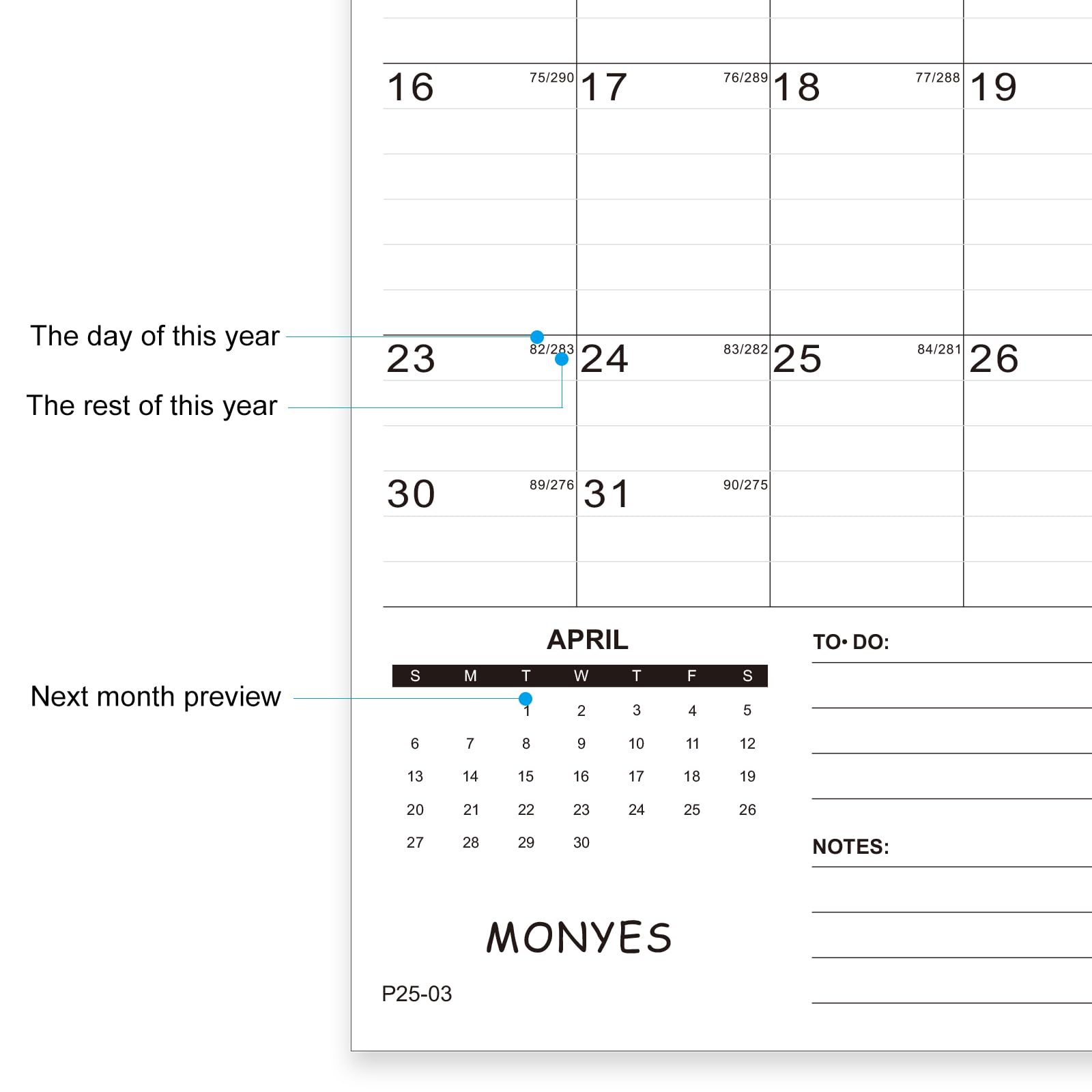 MONYES 2023-2024 Wall Calendar, 17" x 12" Academic Desk Calendar, 2 Year Wirebound Calendar