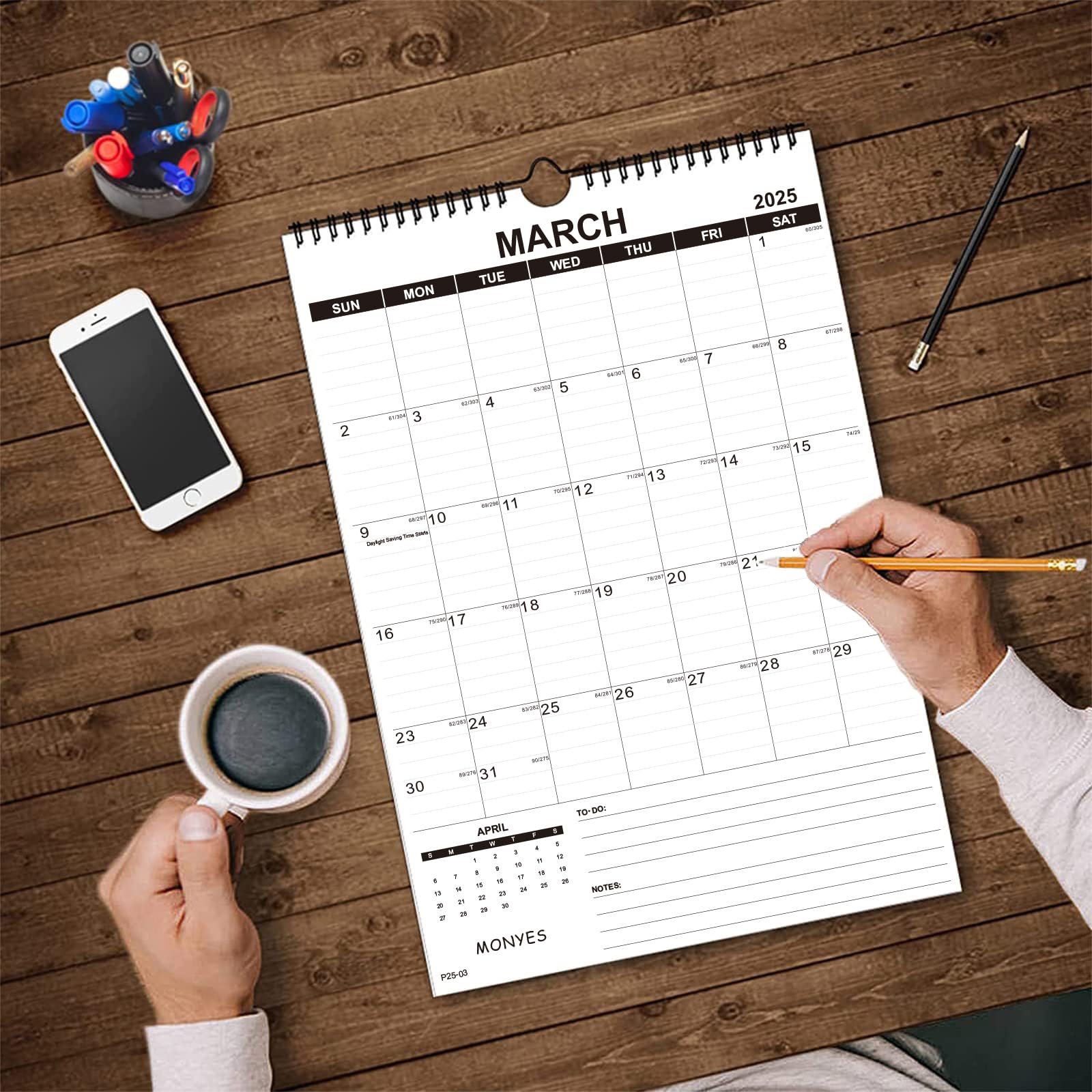 MONYES 2023-2024 Wall Calendar, 17" x 12" Academic Desk Calendar, 2 Year Wirebound Calendar