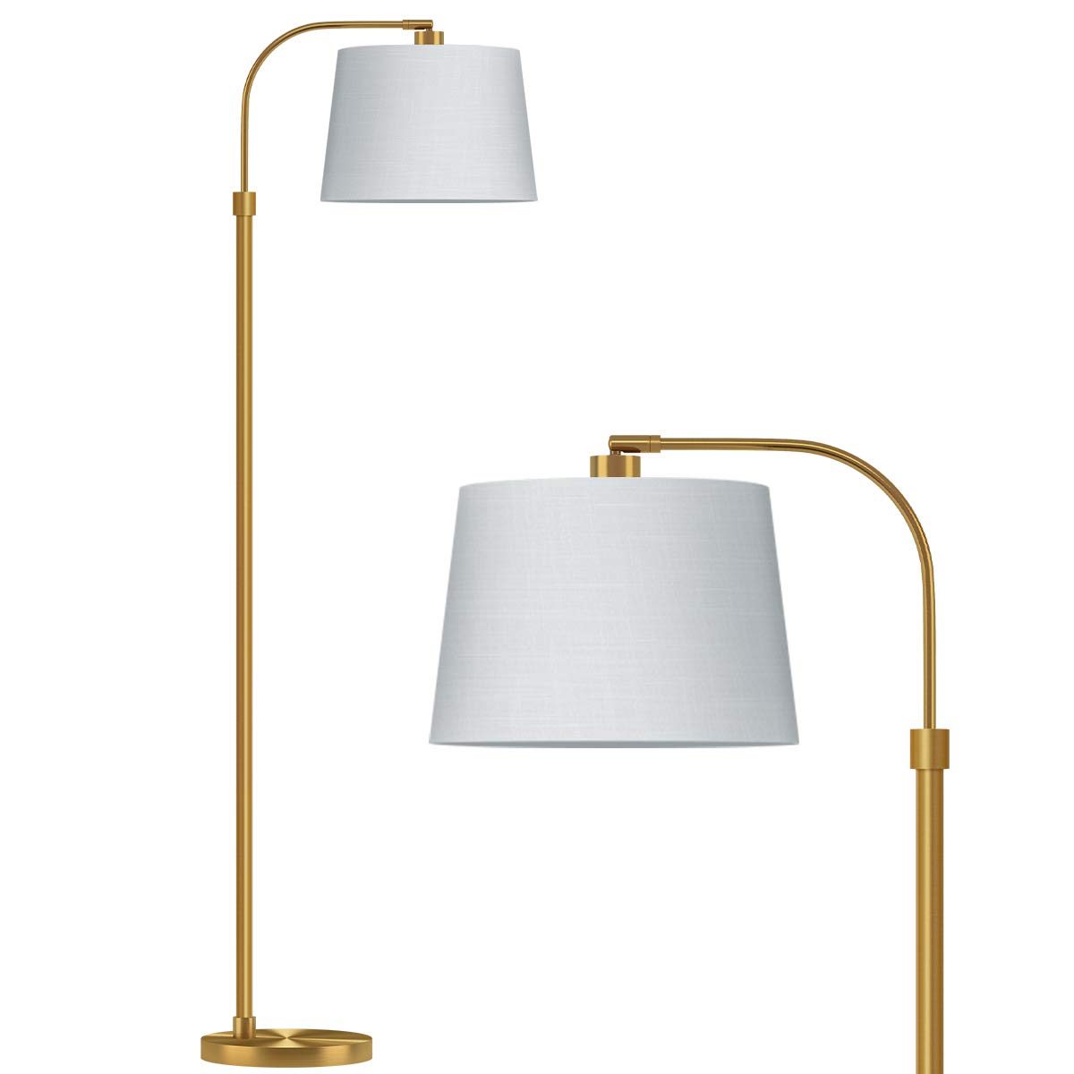 Oneach Modern Floor Lamp for Living Rooms LED Contemporary Arc Standing Lamps for Bedrooms Accent Tall Pole Gold Light for Reading with Hanging Lamp Shade Antique Brass