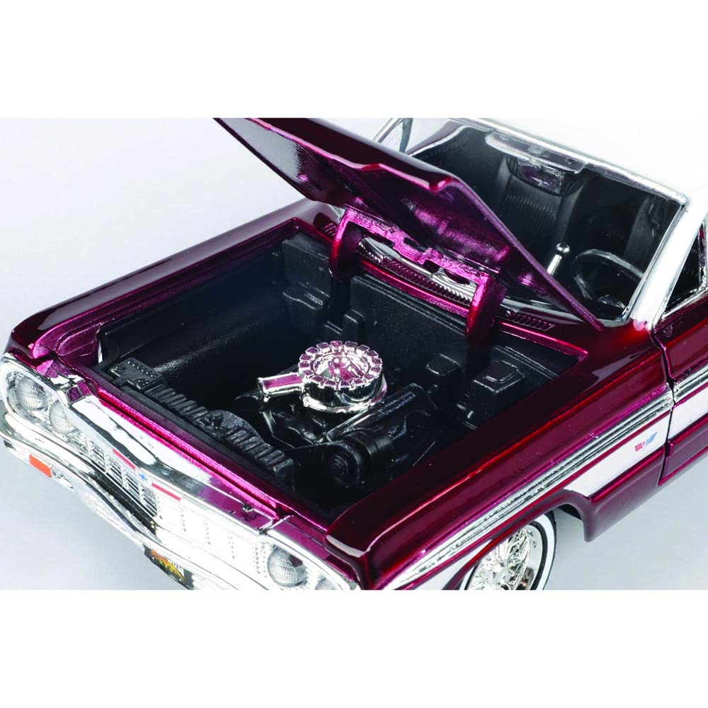 1964 Chevy Impala Lowrider Hard Top Candy Red Metallic with White Top Get Low Series 1/24 Diecast Model Car by Motormax 79021