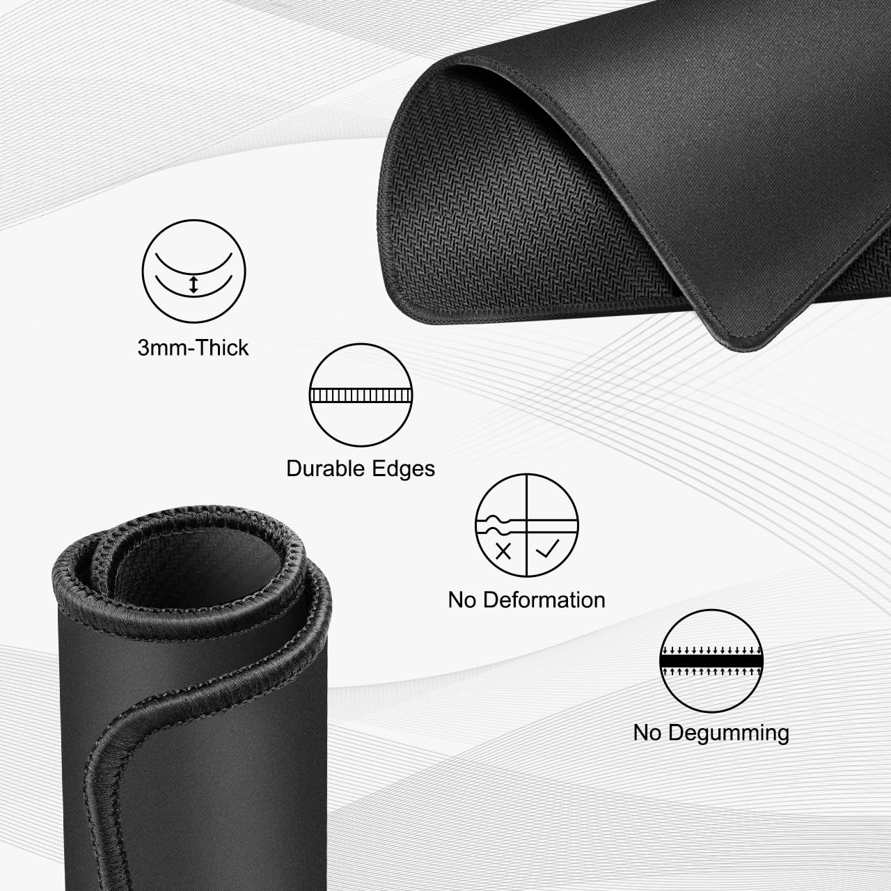 JIKIOU 3 Pack Mouse Pad with Stitched Edge, Comfortable Mouse Pads with Non-Slip Rubber Base, Washable Mousepads Bulk with Lycra Cloth, Mouse Pads for Computers Laptop Mouse 10.2x8.3x0.12inch Black