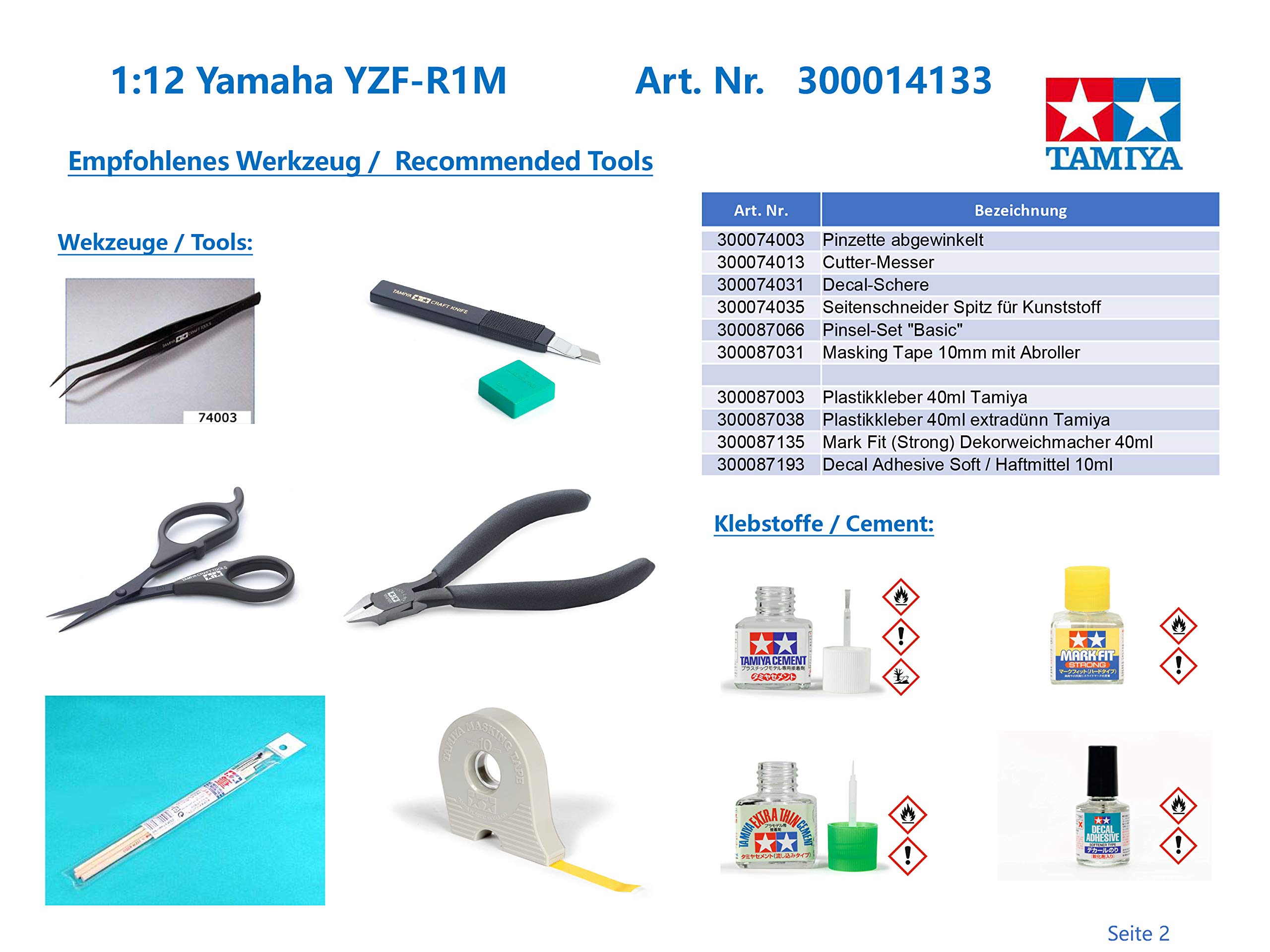 Tamiya 14133 1/12 Yamaha YZF-R1M Motorcycle Plastic Model Kit