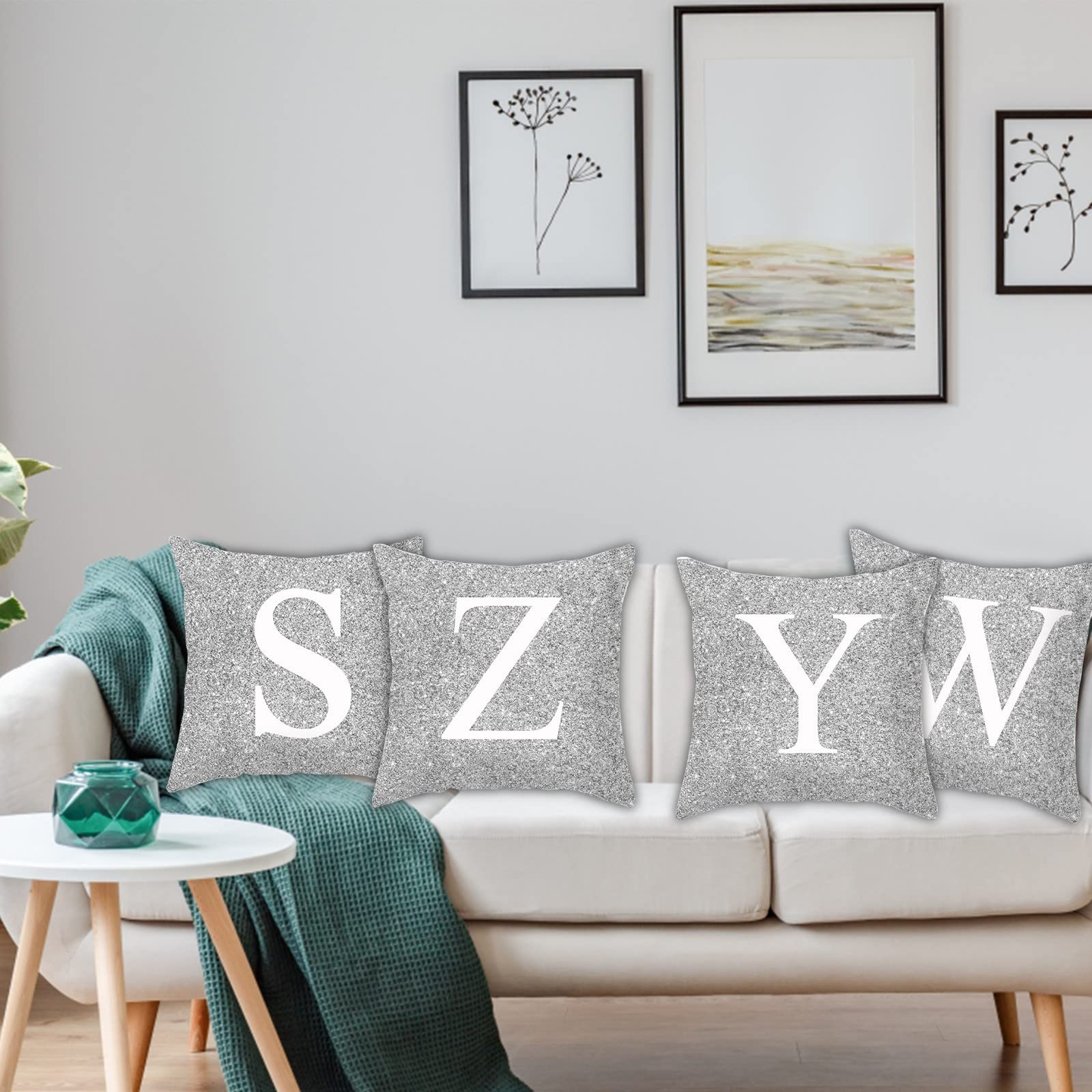 TUNKENCE Decorative Throw Pillow Covers Initial Throw Pillows 18x18 Home Decor Letter Cushion English Alphabet Pillowcases for Sofa Couch Bed,Decorative Soft Cushion Cases, 18x18Inch Clearance