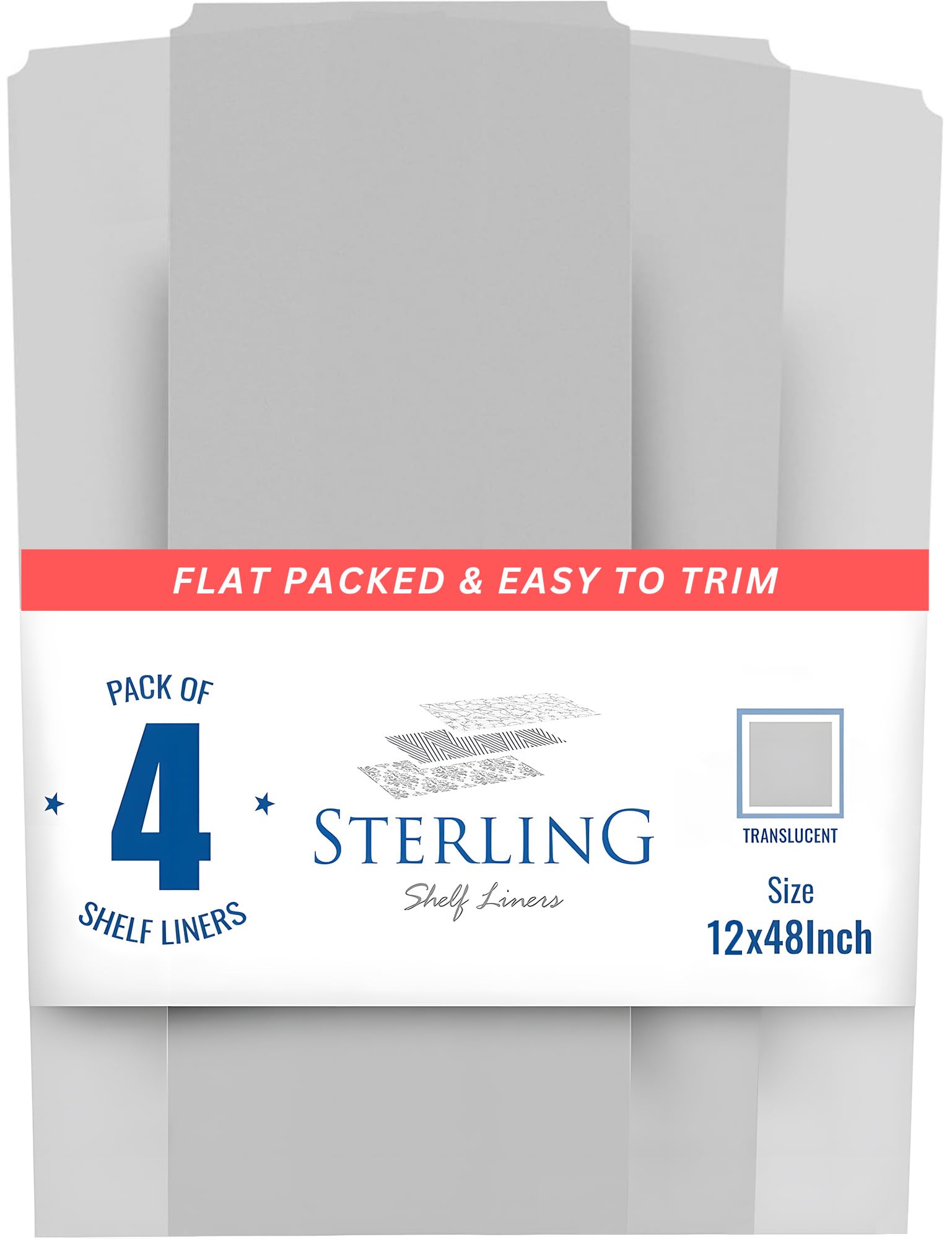 Closet Shelf Liner, Wire Shelf Liners for Closets and Pantry (Set of 4) 12 x 48 inch - Plastic Closet Liners - Made in USA