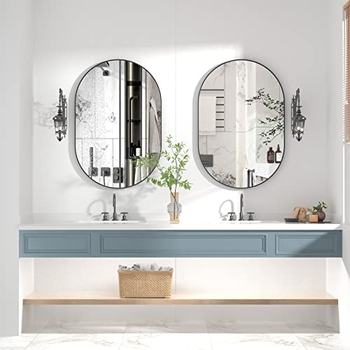 CASSILANDO Oval Mirror, 20"×30" Oval Bathroom Mirror, Metal Frame Mirror, Hang Horizontally or Vertically Unique Wall Mounted Mirror, Black Vanity Mirror for Living Room, Bathroom, Bedroom, Entryway