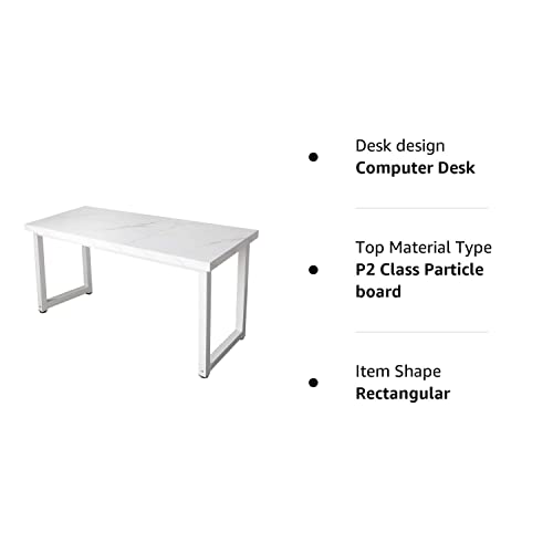 TOPSKY 59" Big Large Computer Office Desk 1.88" Thickness Desktop (White Marble Texture)