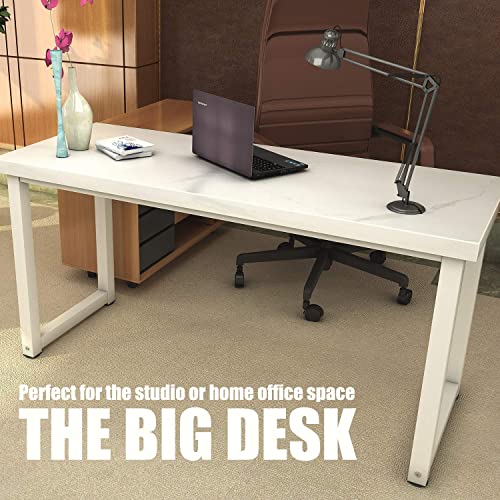 TOPSKY 59" Big Large Computer Office Desk 1.88" Thickness Desktop (White Marble Texture)
