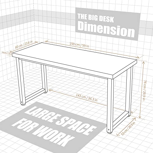 TOPSKY 59" Big Large Computer Office Desk 1.88" Thickness Desktop (White Marble Texture)