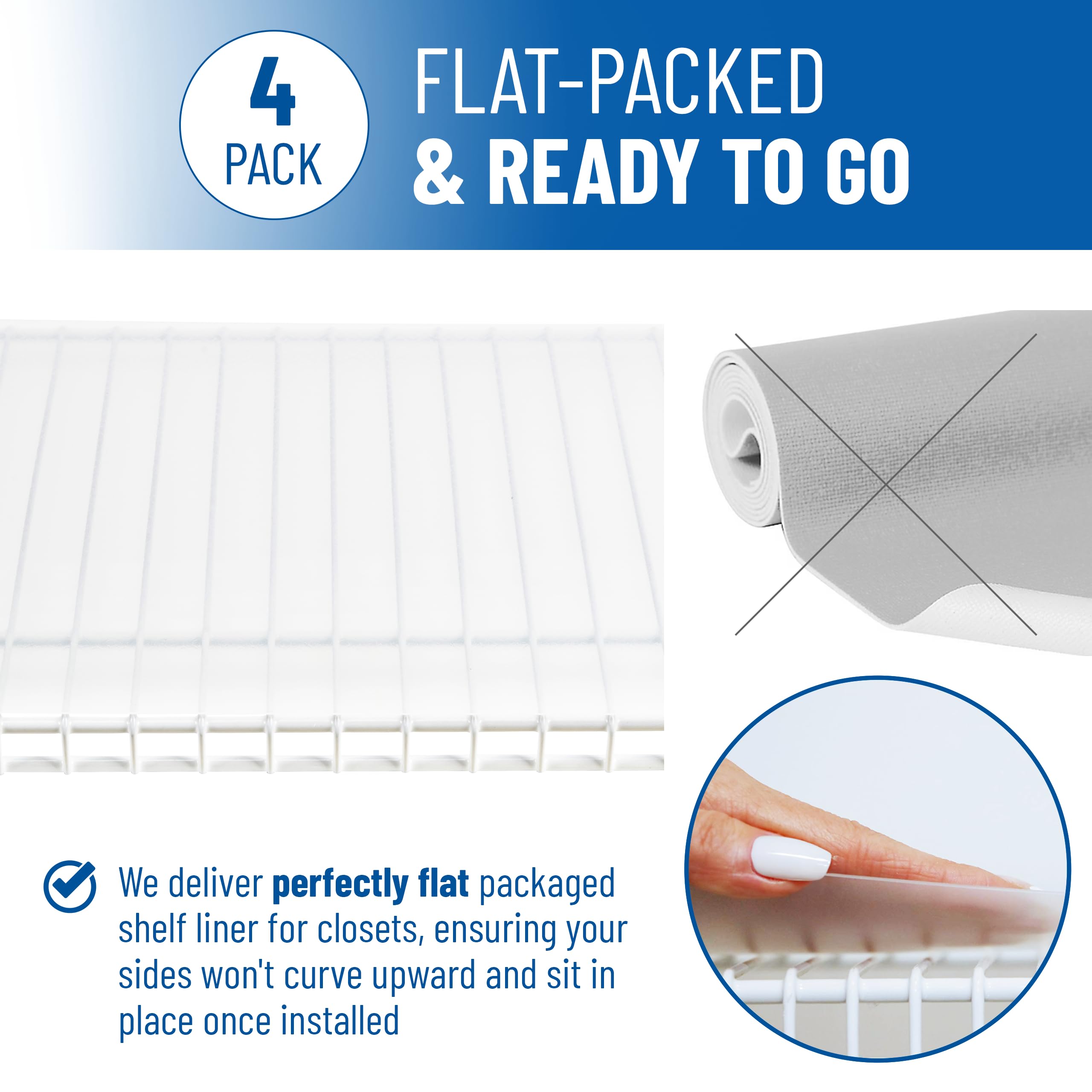 Closet Shelf Liner, Wire Shelf Liners for Closets and Pantry (Set of 4) 12 x 48 inch - Plastic Closet Liners - Made in USA