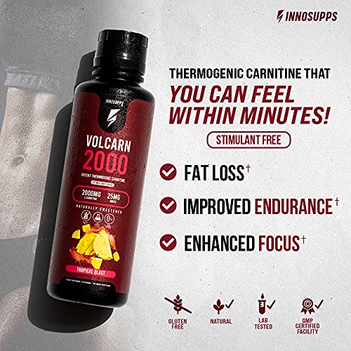 InnoSupps Volcarn 2000 - Advanced Fat Burning Liquid | L-Carnitine, GBEEC, Boost Energy, ATP Enhancer | Caffeine Free, No Artificial Sweeteners | 32 Servings (Lemon Lime)