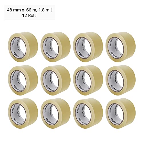 Amazon Basics Packaging Tape, 1.9 in x 72.2 yards, 1.8mil Thickness (12-Roll), Clear