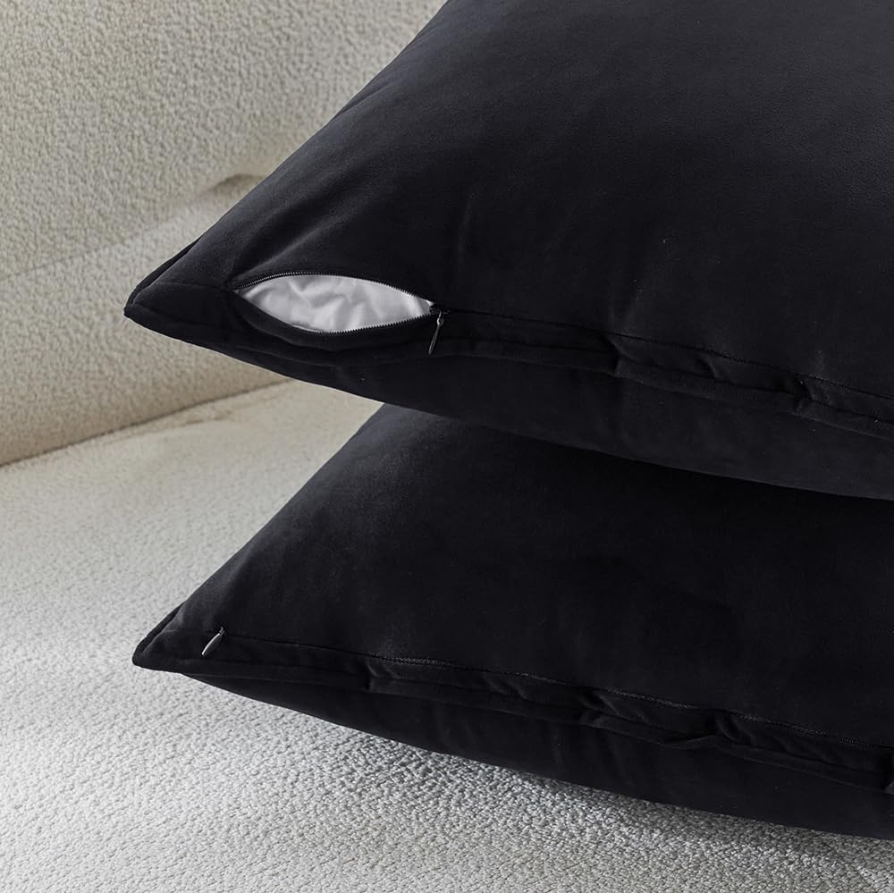 MIULEE Pack of 2 Decorative Velvet Throw Pillow Cover Soft Pillowcase Solid Square Cushion Case for Sofa Bedroom Car 22x22 Inch Black