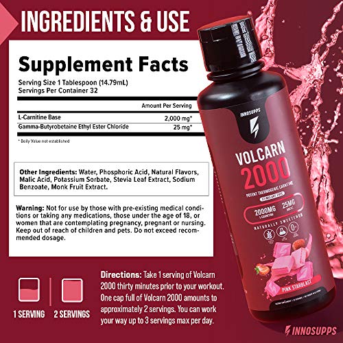 InnoSupps Volcarn 2000 - Advanced Fat Burning Liquid | L-Carnitine, GBEEC, Boost Energy, ATP Enhancer | Caffeine Free, No Artificial Sweeteners | 32 Servings (Lemon Lime)