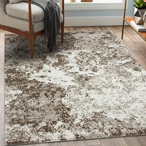 LUXE WEAVERS 6097 Abstract Marble Modern Area Rug, Brown/Size 5 x 7