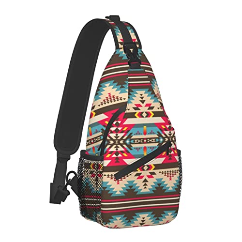 AJUNJUNPAI Native American Style Fabric Patch Shoulder Bags Mini Rope Sling Bag Crossbody Waterproof Fashion Chest Daypack For Women Men Hiking Travel Runner Biking Climbing