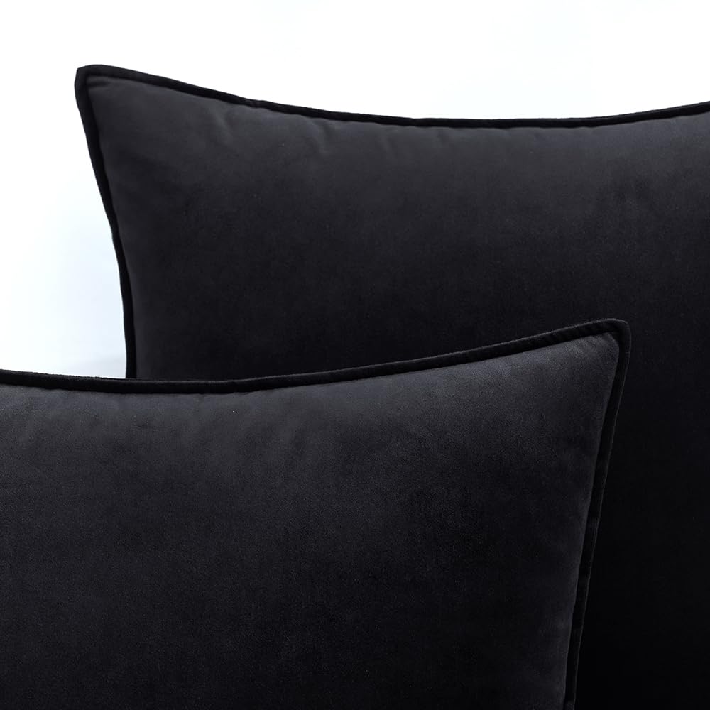 MIULEE Pack of 2 Decorative Velvet Throw Pillow Cover Soft Pillowcase Solid Square Cushion Case for Sofa Bedroom Car 22x22 Inch Black
