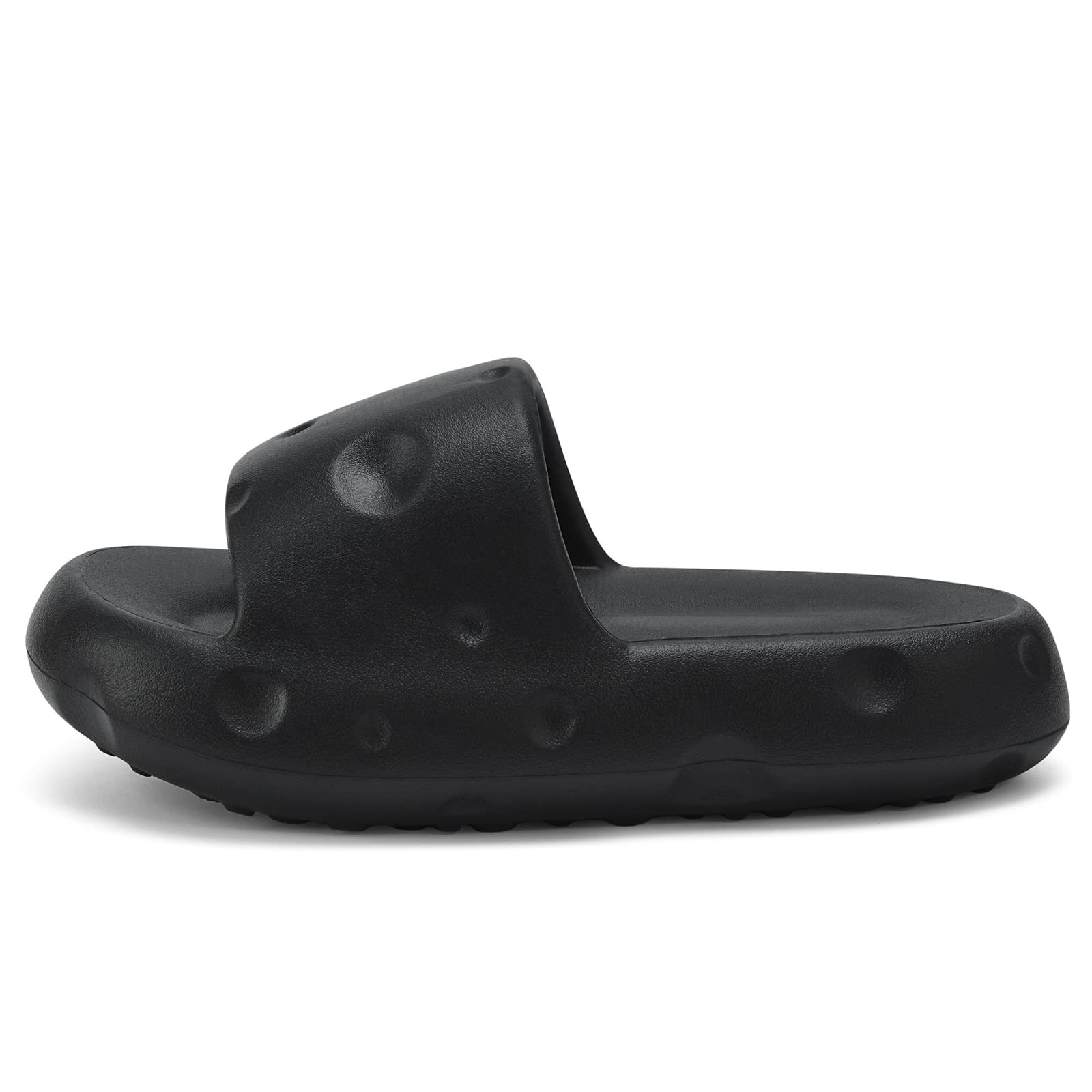 welltree Cheese Slides for Women Pillow Slippers Cloud Sandals Non Slip Shower Shoes Recovery Slide Sandal,Black,7.5-8.5 Women