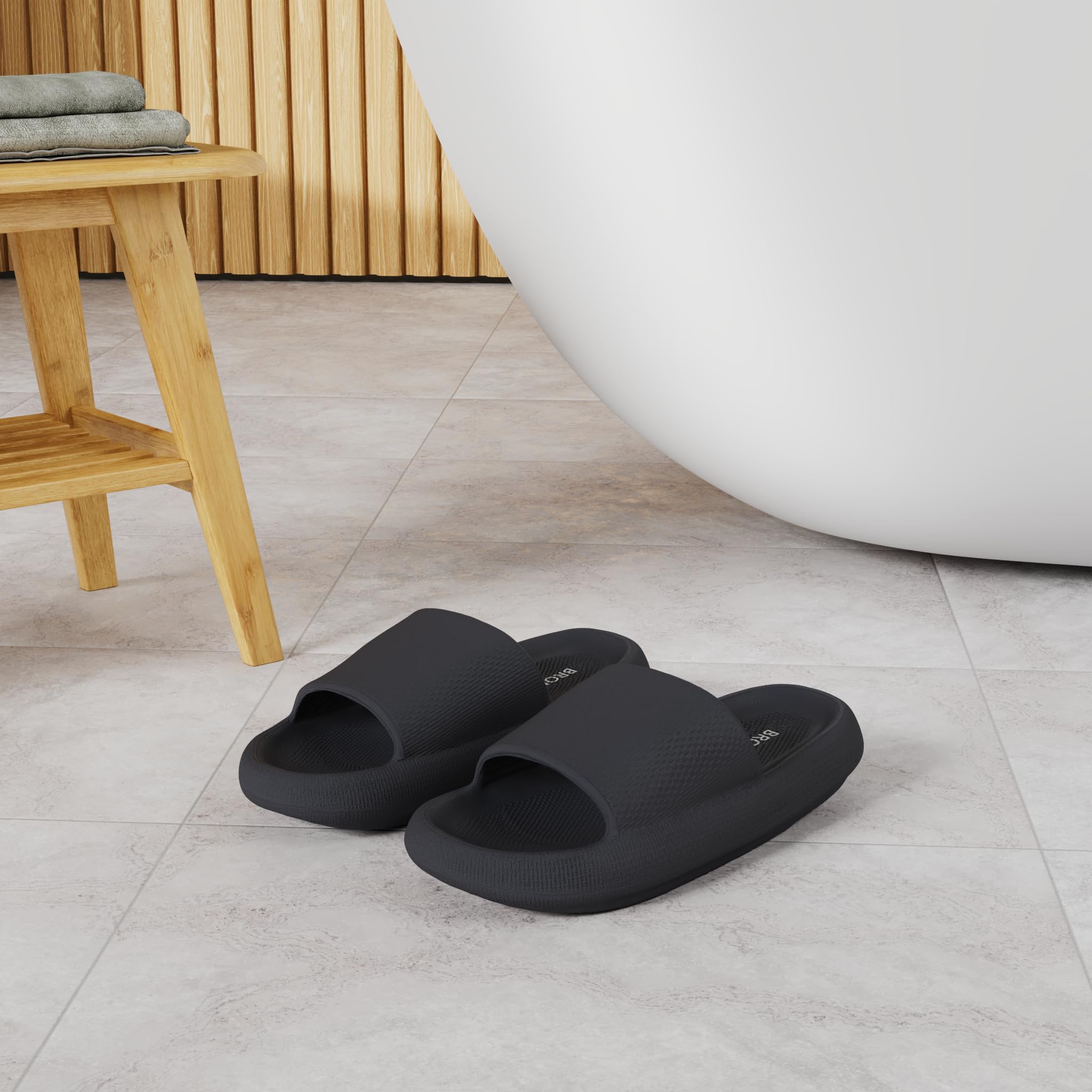 BRONAX Cloud Slides for Women Unisex Indoor Pillow House Slippers Sleepers House Shoes Size 8 Sandals Comfy Cushioned Thick Sole 39-40 Black
