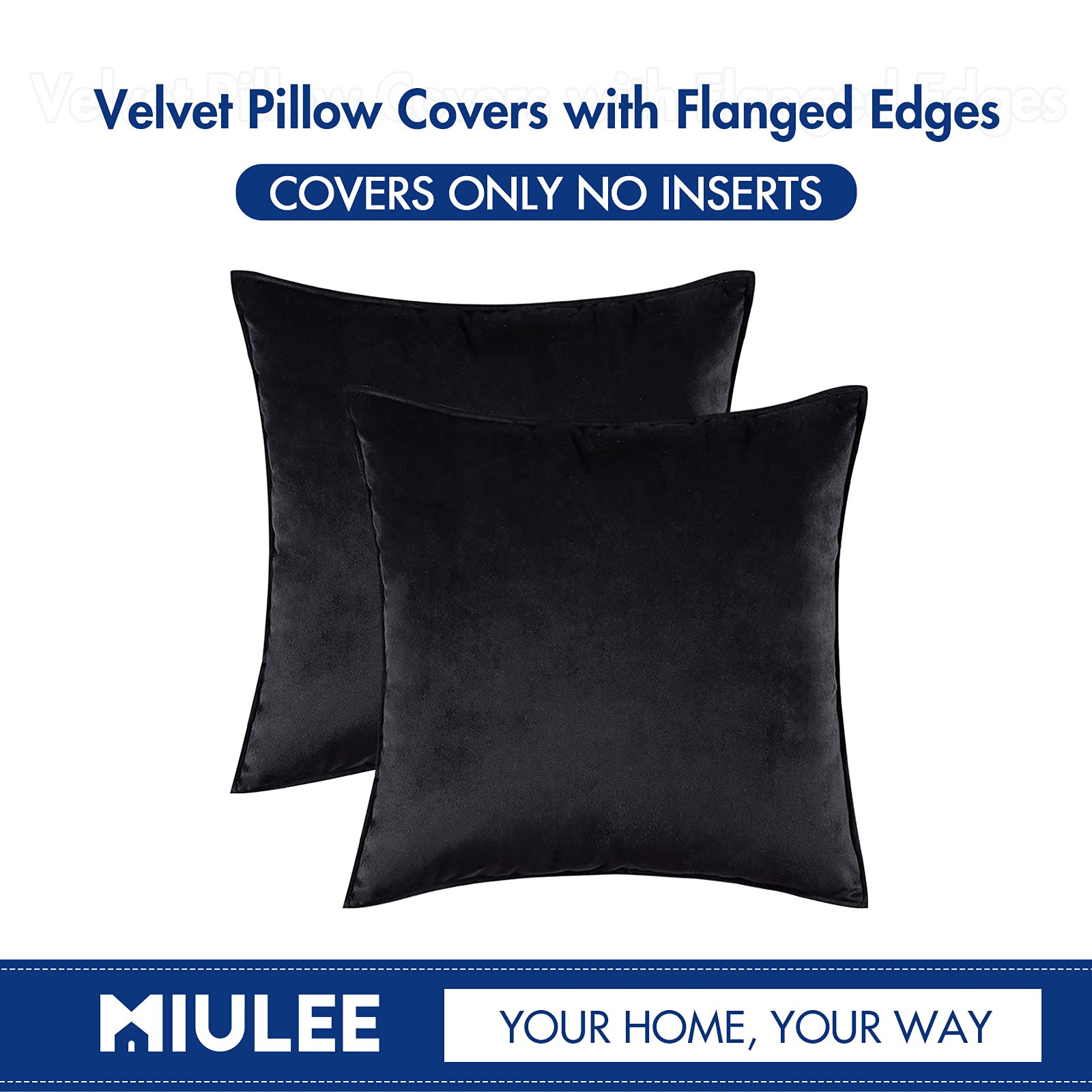MIULEE Pack of 2 Decorative Velvet Throw Pillow Cover Soft Pillowcase Solid Square Cushion Case for Sofa Bedroom Car 22x22 Inch Black