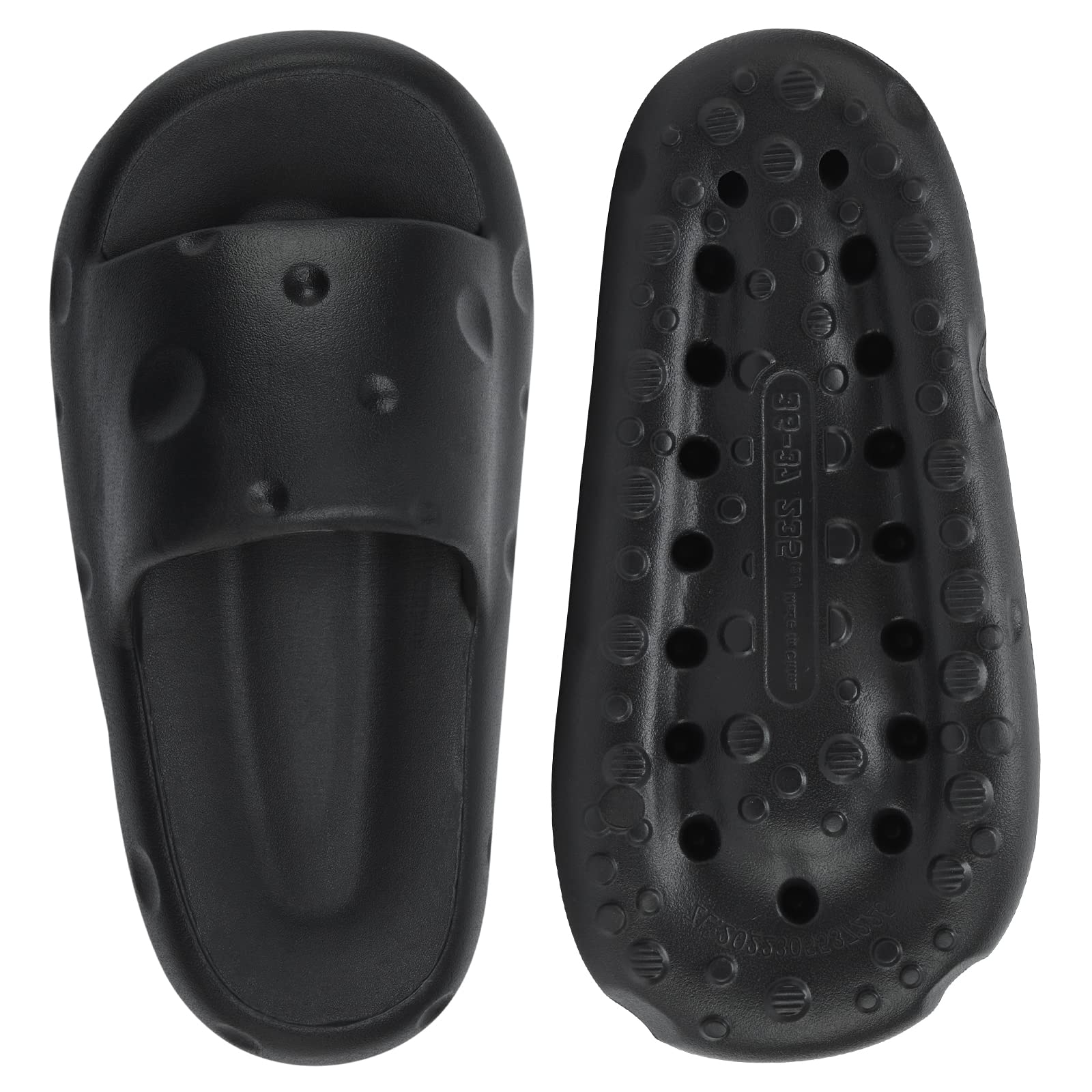 welltree Cheese Slides for Women Pillow Slippers Cloud Sandals Non Slip Shower Shoes Recovery Slide Sandal,Black,7.5-8.5 Women