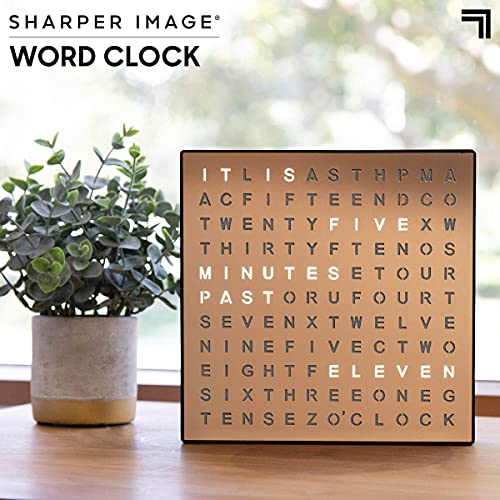 Sharper Image Light Up Electronic Word Clock, Copper Finish with LED Light Display, USB Cord and Power Adapter, 7.75in Square Face, Unique Contemporary Home and Office Decor