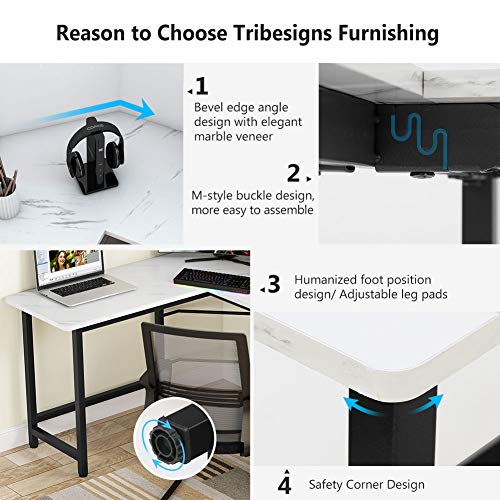 Tribesigns 66 inch Modern L Shaped Desk, Corner Computer Desk PC Laptop Gaming Table Workstation for Home Office, White Faux Marble/Black Metal Frame