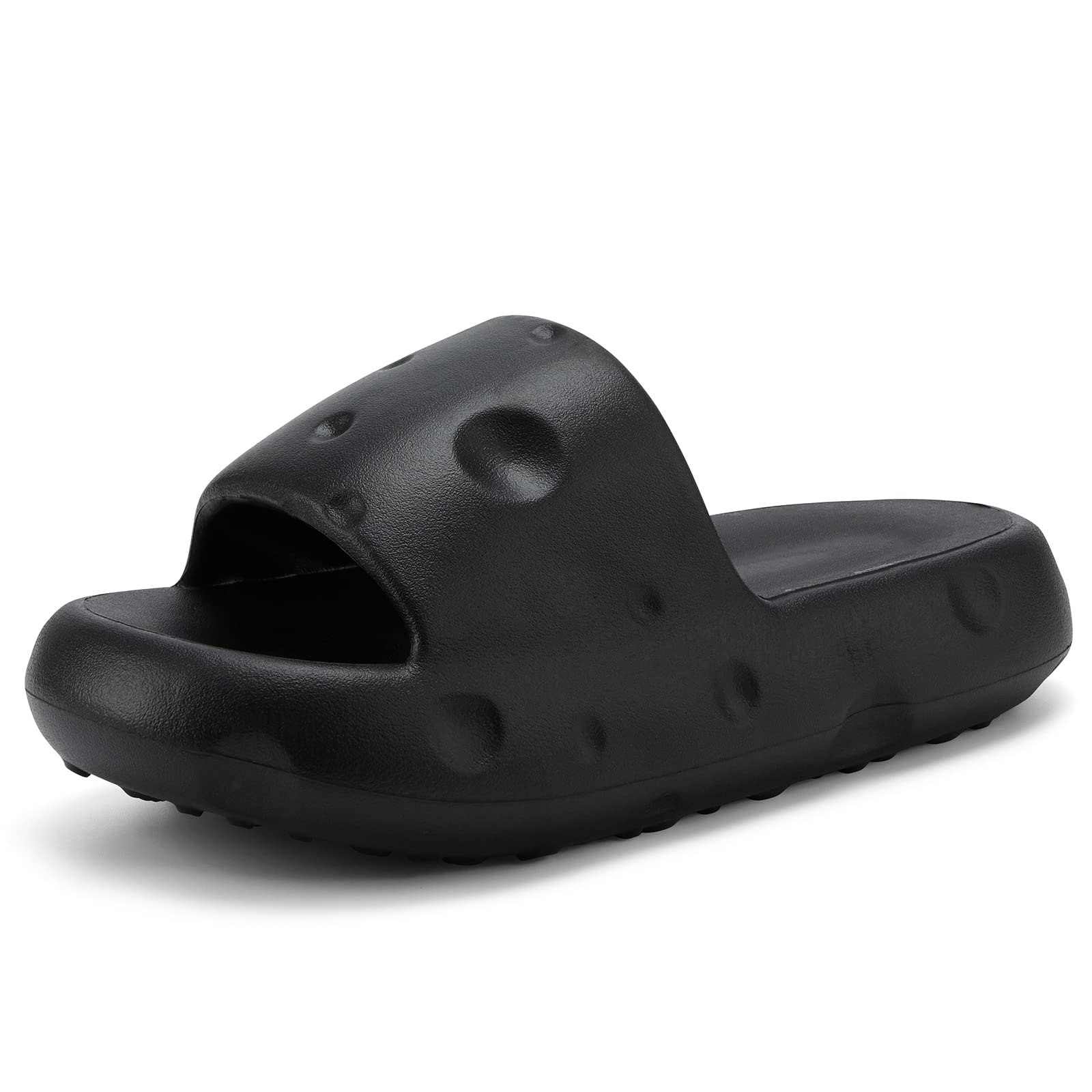 welltree Cheese Slides for Women Pillow Slippers Cloud Sandals Non Slip Shower Shoes Recovery Slide Sandal,Black,7.5-8.5 Women