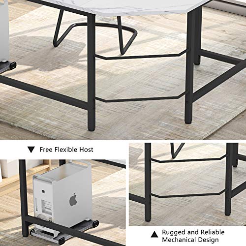 Tribesigns 66 inch Modern L Shaped Desk, Corner Computer Desk PC Laptop Gaming Table Workstation for Home Office, White Faux Marble/Black Metal Frame