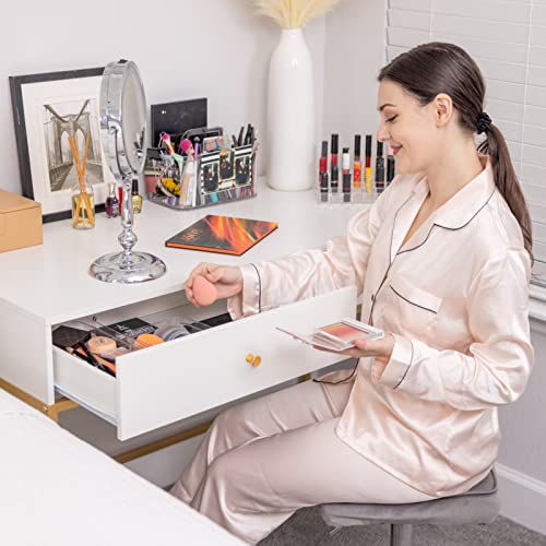 SUPERJARE Vanity Desk with Drawers, 47 inch Computer Desk, Modern Simple Home Office Desks, Makeup Dressing Table for Bedroom - White and Gold