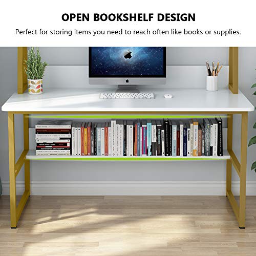 Tribesigns Computer Desk with Hutch, 47 inches Home Office Desk with Space Saving Design with Bookshelf for Small Spaces (White &Gold, 47)