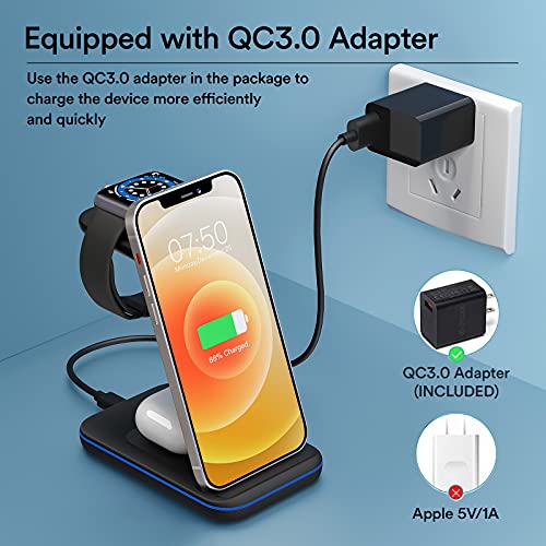 Wireless Charger for Apple Multiple Device, 3 in 1 Fast Charging Station/Stand Compatible for iPhone 14/13/12/Pro Max/SE/11/X/XR/8,for Apple Watch/iWatch 8/7/6/5/4/3/2/SE AirPods Pro/3/2