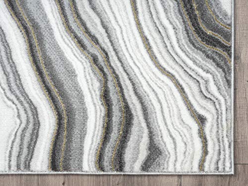 Abani 5'3" x 7'6" Rugs Contemporary Grey & Gold Granite Area Rug - Marble Swirl Grayscale Non-Shedding Dining Room Rug