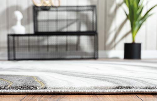Abani 5'3" x 7'6" Rugs Contemporary Grey & Gold Granite Area Rug - Marble Swirl Grayscale Non-Shedding Dining Room Rug