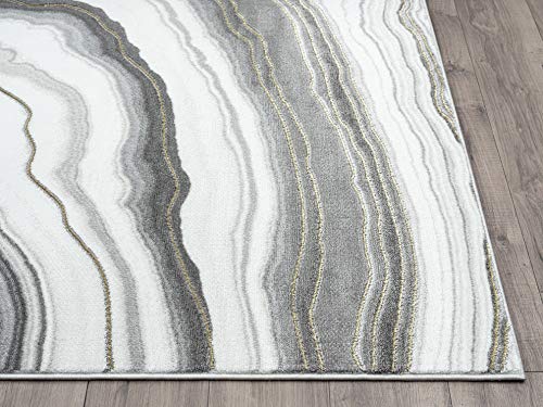 Abani 5'3" x 7'6" Rugs Contemporary Grey & Gold Granite Area Rug - Marble Swirl Grayscale Non-Shedding Dining Room Rug